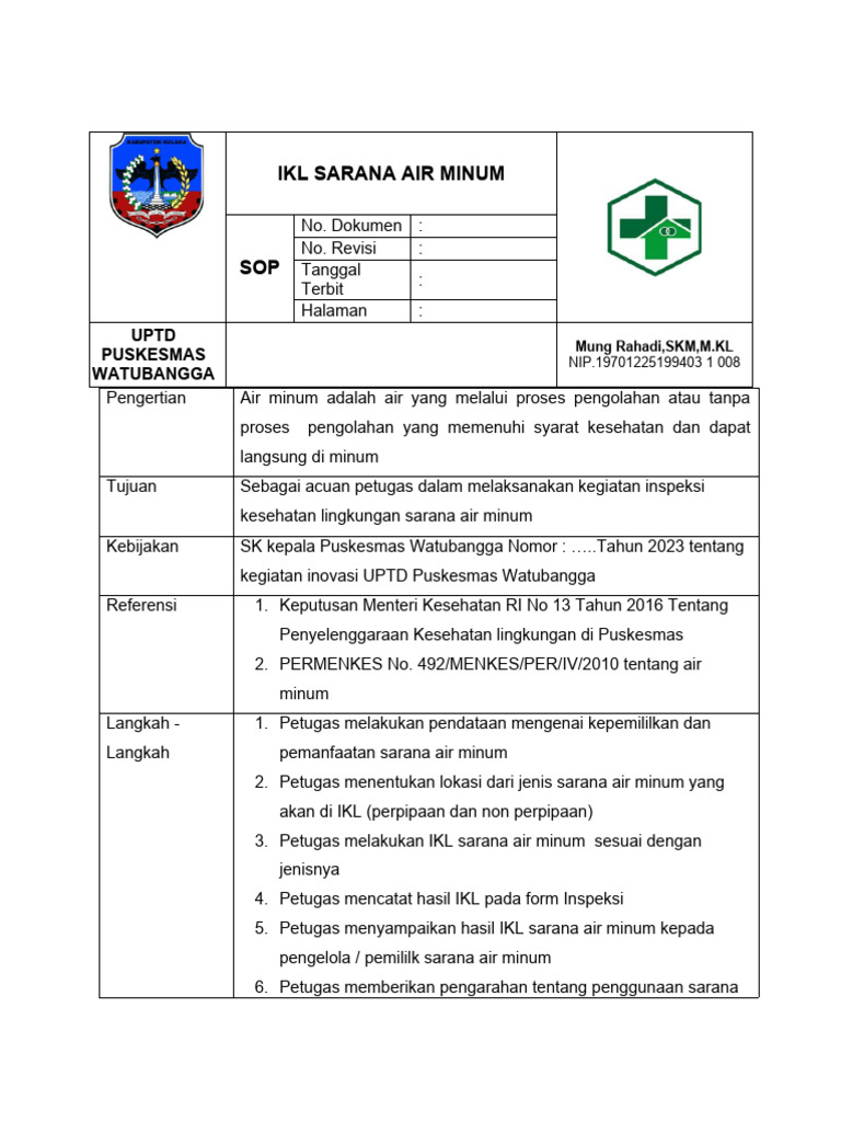 Sop Ikl Sarana Air Minum | PDF