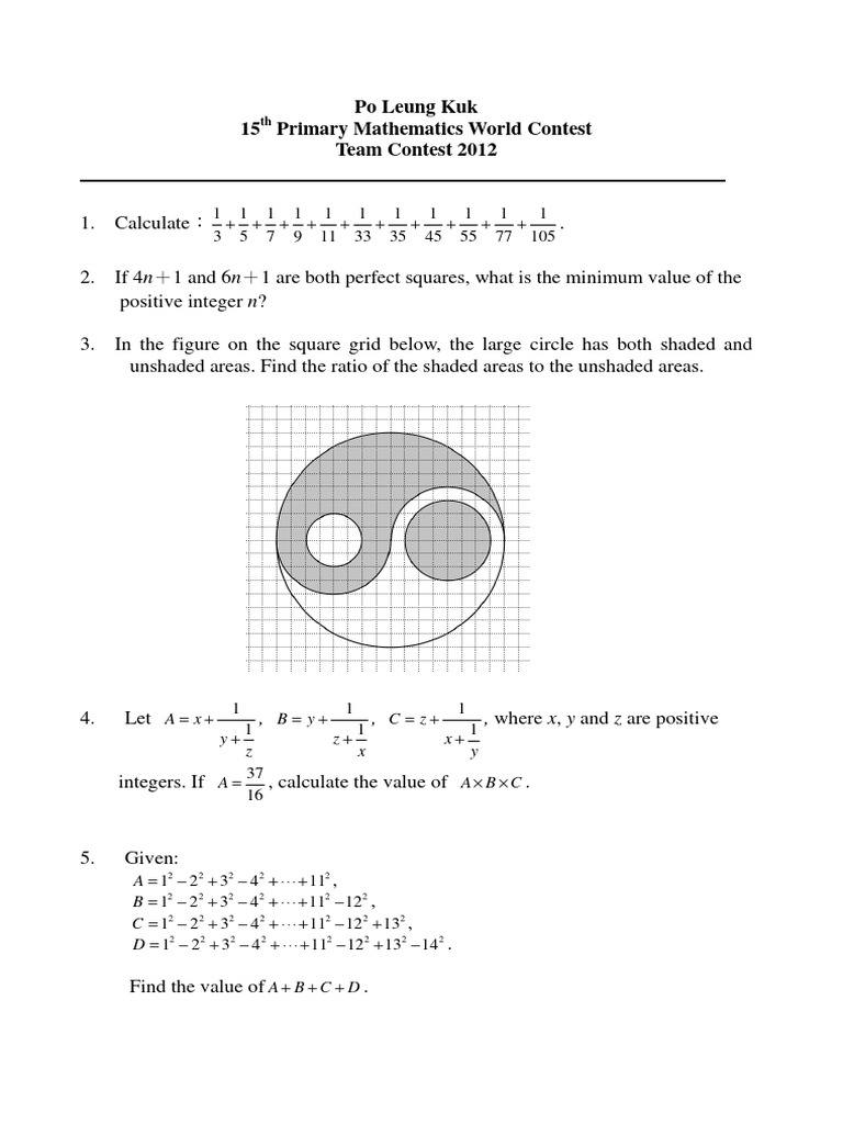2012 Primary Math Contest Problems | PDF | Discrete Mathematics ...