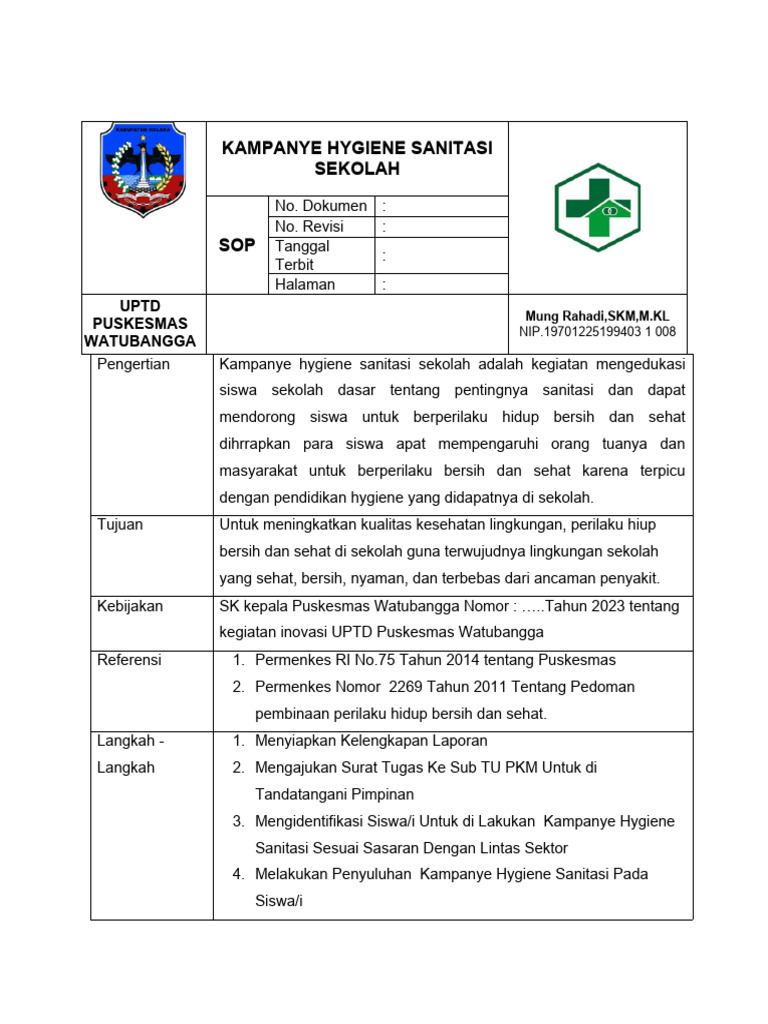 Sop Kampanye Hygiene Sanitasi Sekolah | PDF | Pengembangan Diri