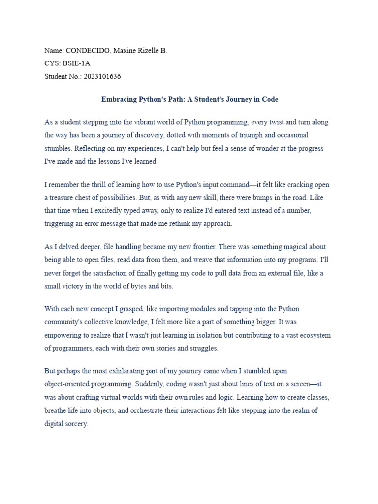 Embracing Python's Path: A Student's Journey in Code | Download Free ...