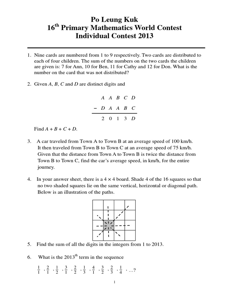2013 PMWC - Individual | PDF | Arithmetic | Elementary Mathematics