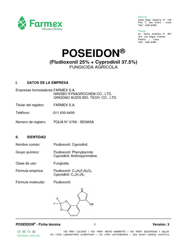 Poseidon Ficha Tecnica Version 3 | PDF | Agua | Química
