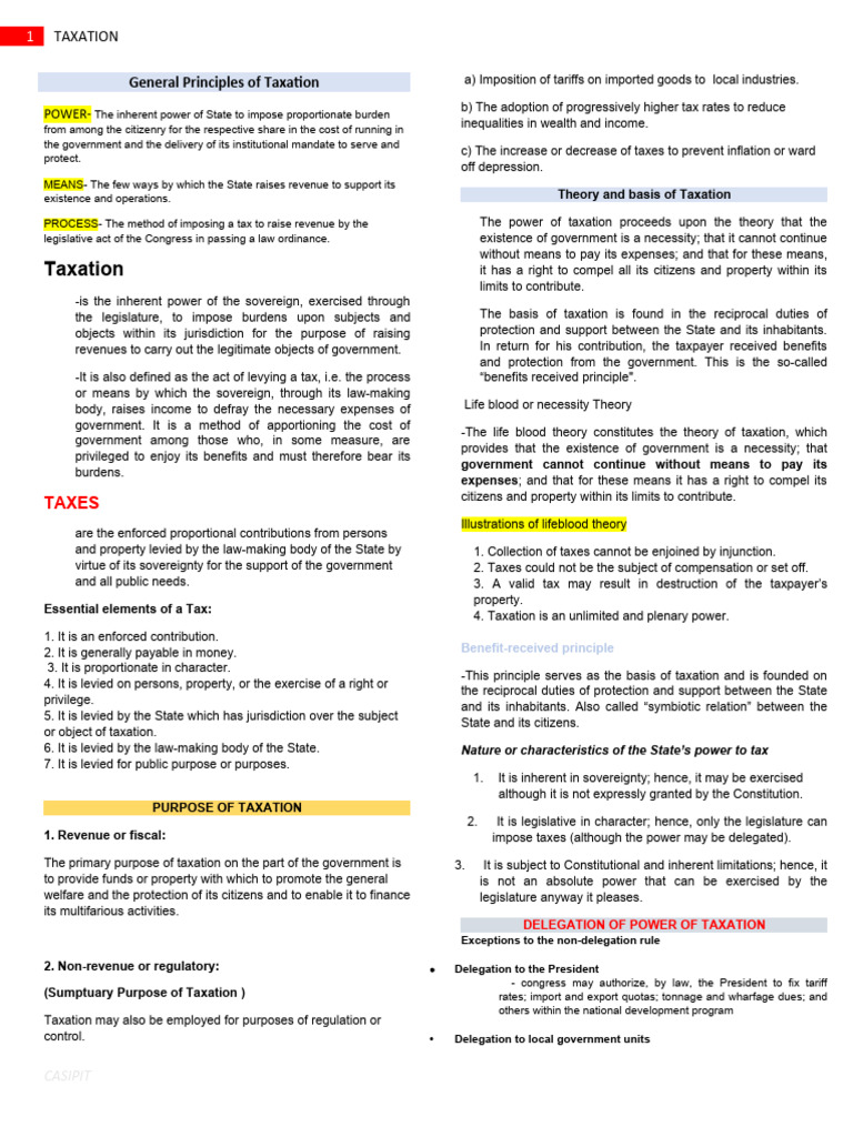 TAXATION-HANDOUT | PDF | Taxes | Taxpayer