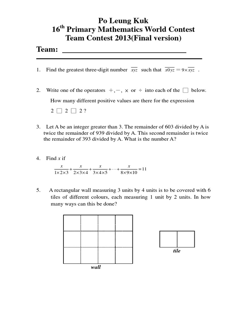 2013 PMWC - Team | PDF | Area | Prime Number