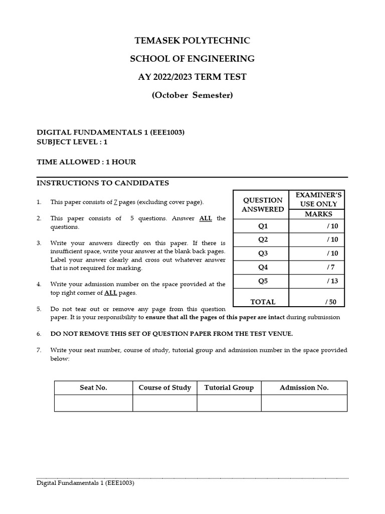 OCT22 TT Question Paperv4 | PDF | Logic Gate | Electronic Design