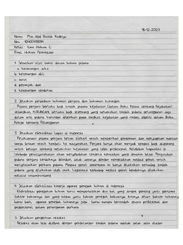 Basith Radhiya 10400119094-Final HK Penintensier Dan Kesehatan | PDF