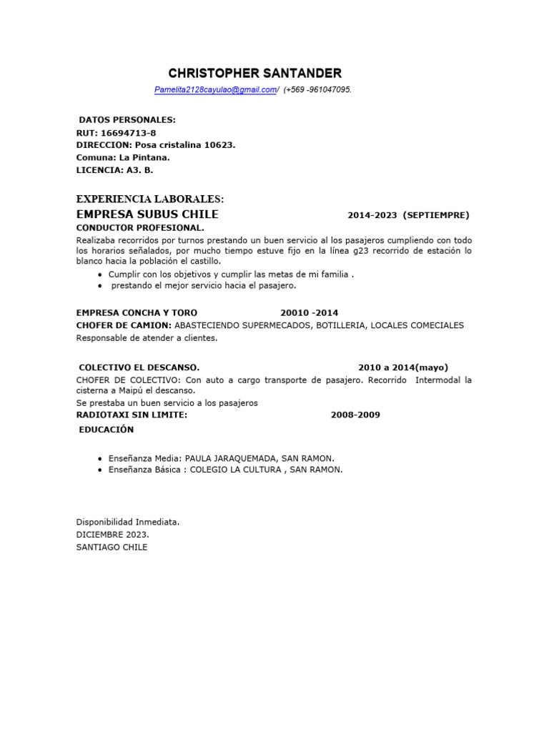 Christopher Santander Curriculum | PDF