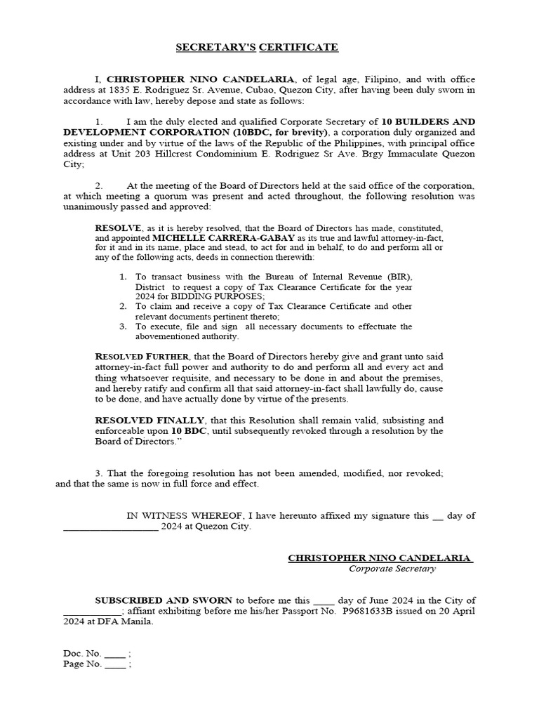 Sec Cert - To Request For Tax Clearance | PDF | Government | Justice