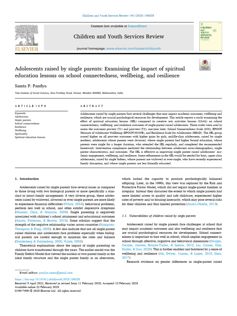 Adolescents Raised by Single Parents | PDF | Psychological Resilience ...