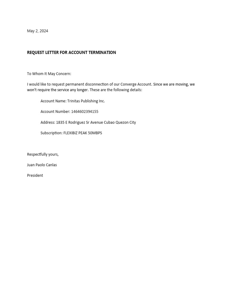 Account Termination Letter - Converge | PDF