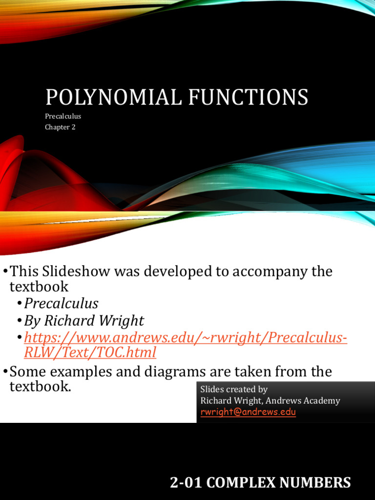 Precalculus 02 Polynomial Functions (1) | Download Free PDF | Zero Of A Function | Complex Number