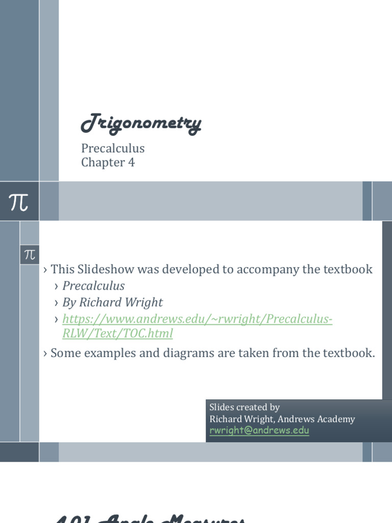 Precalculus 04 Trigonometry | PDF | Angle | Elementary Geometry