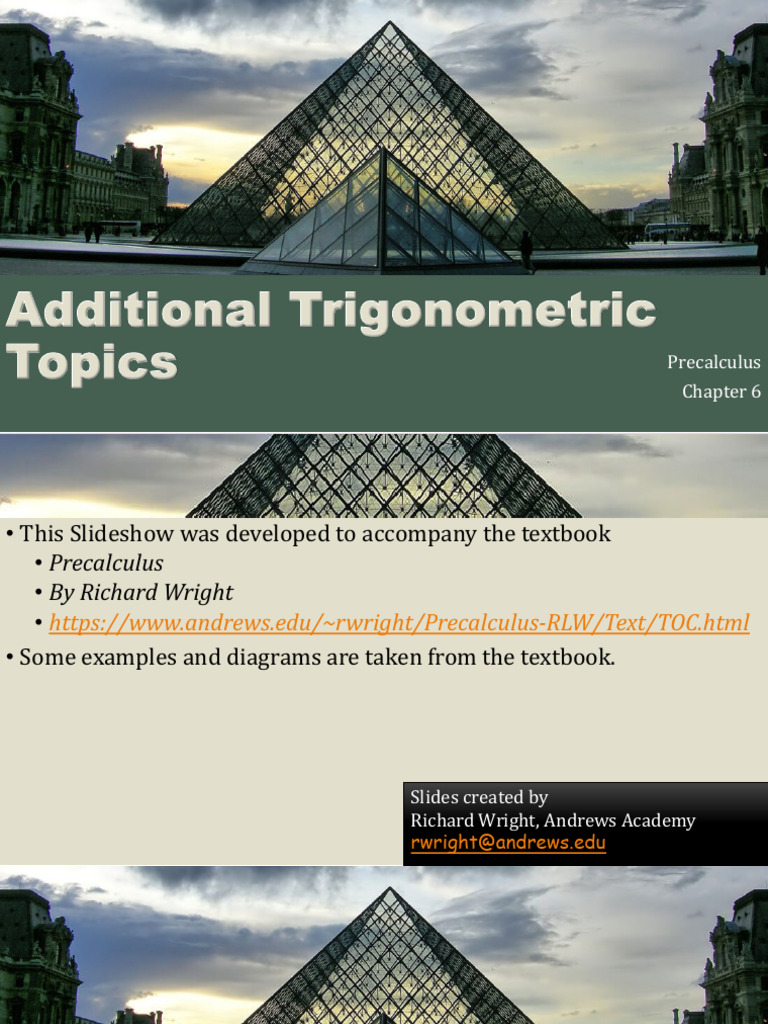 Precalculus 06 Additional Trigonometric Topics Pdf Euclidean Vector Complex Number