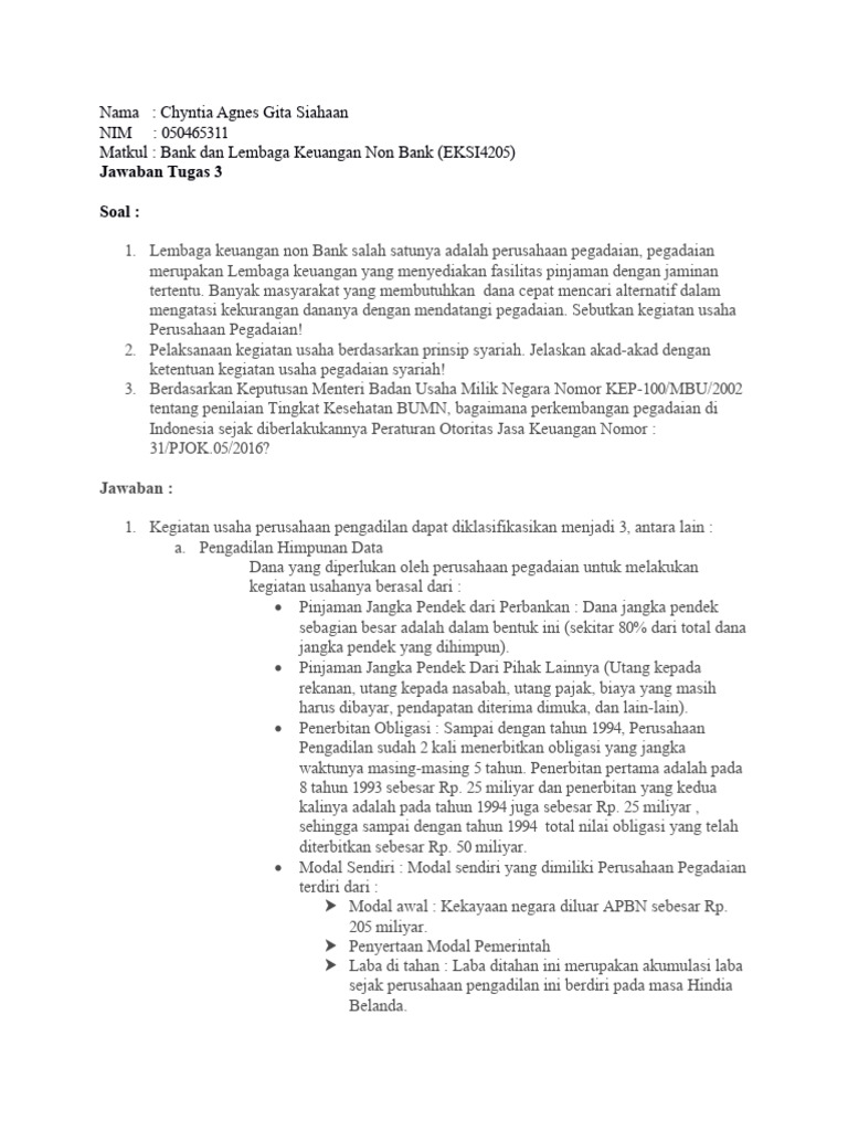 Tugas 3 Bank Dan Lembaga Keuangan Non Bank | PDF