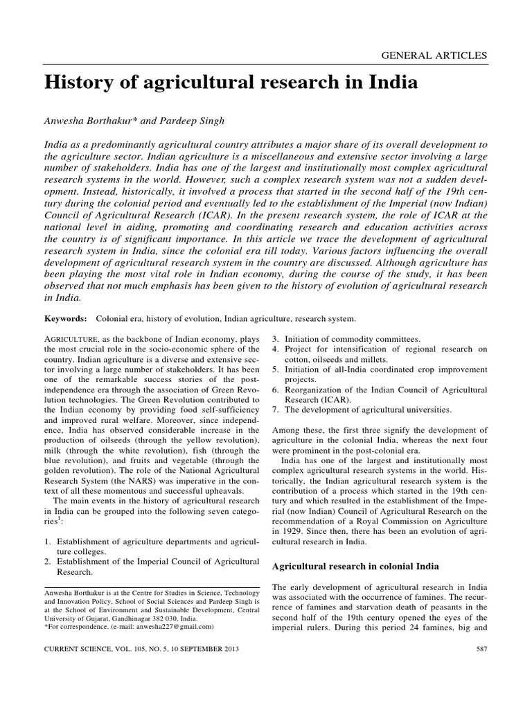History of Agriculture Research in India | PDF | Agriculture | British Raj