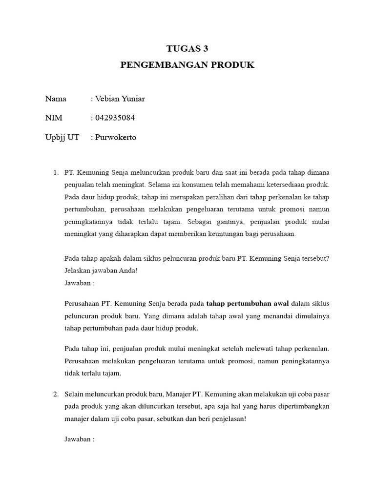 Vebian Yuniar - 042935084 - Tugas 3 - Pengembangan Produk | PDF