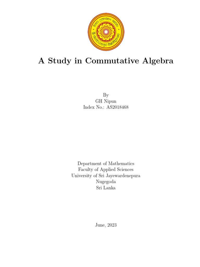 A Study in Commutative Algebra | PDF | Ring (Mathematics) | Module ...