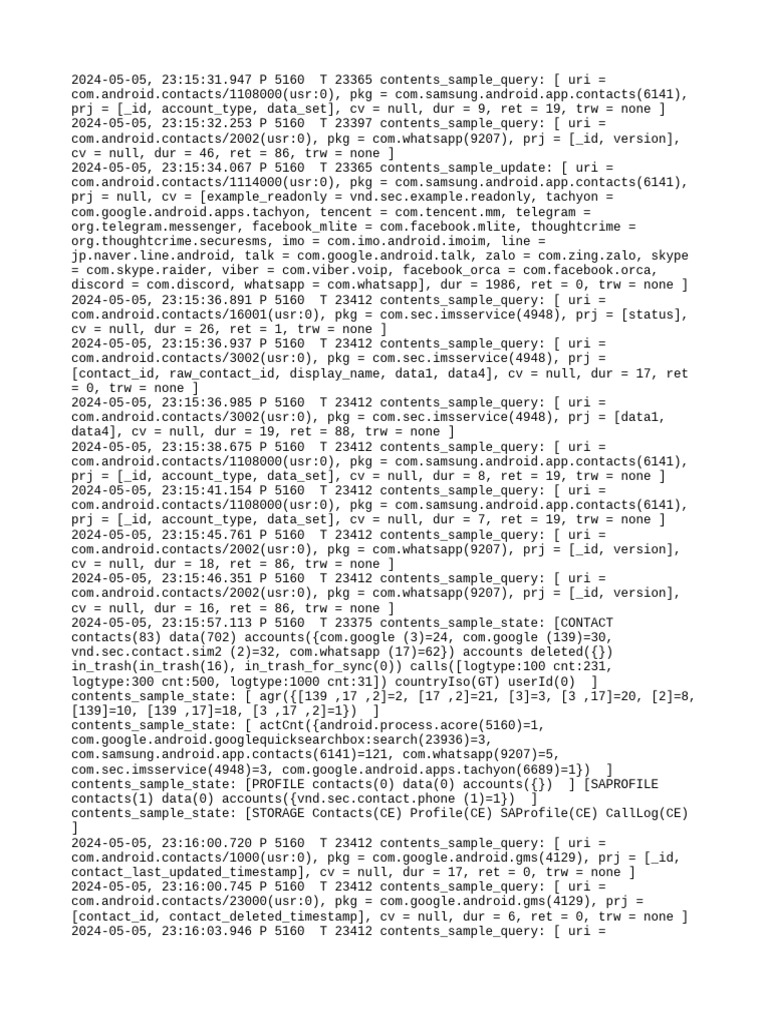 Android Contacts Query Log Analysis | PDF | Cross Platform Software | Cyberspace