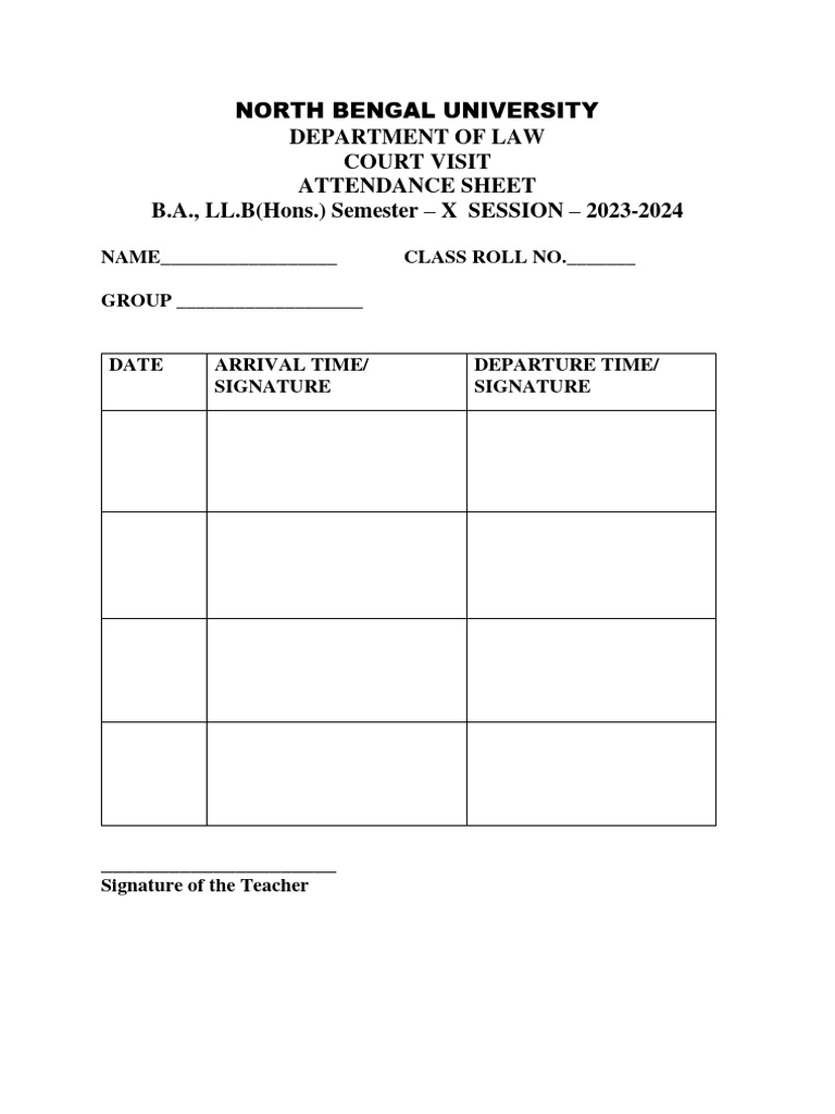 Court Attendance Sheet for Law Students | PDF