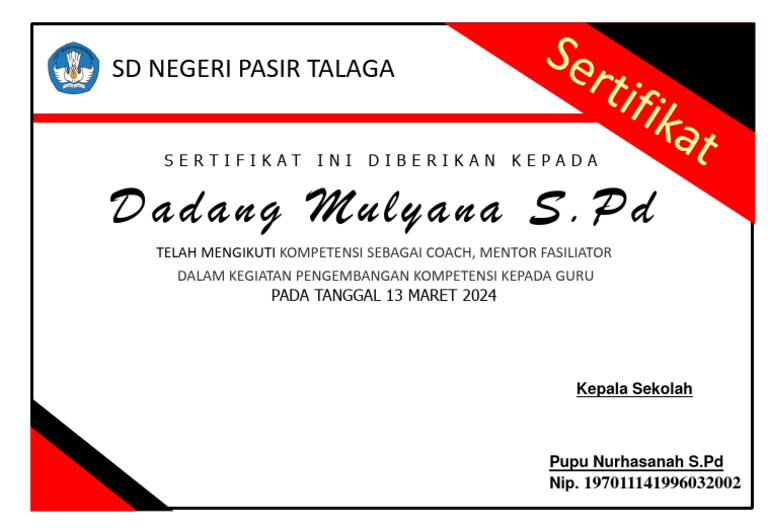 Sertifikat Coaching Pa Dadang | PDF