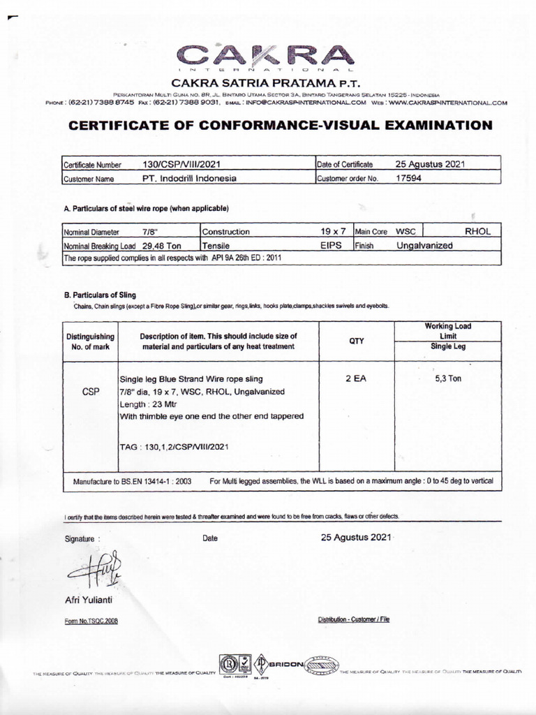 Certificate Winch Rope | PDF | Rope | Manufactured Goods