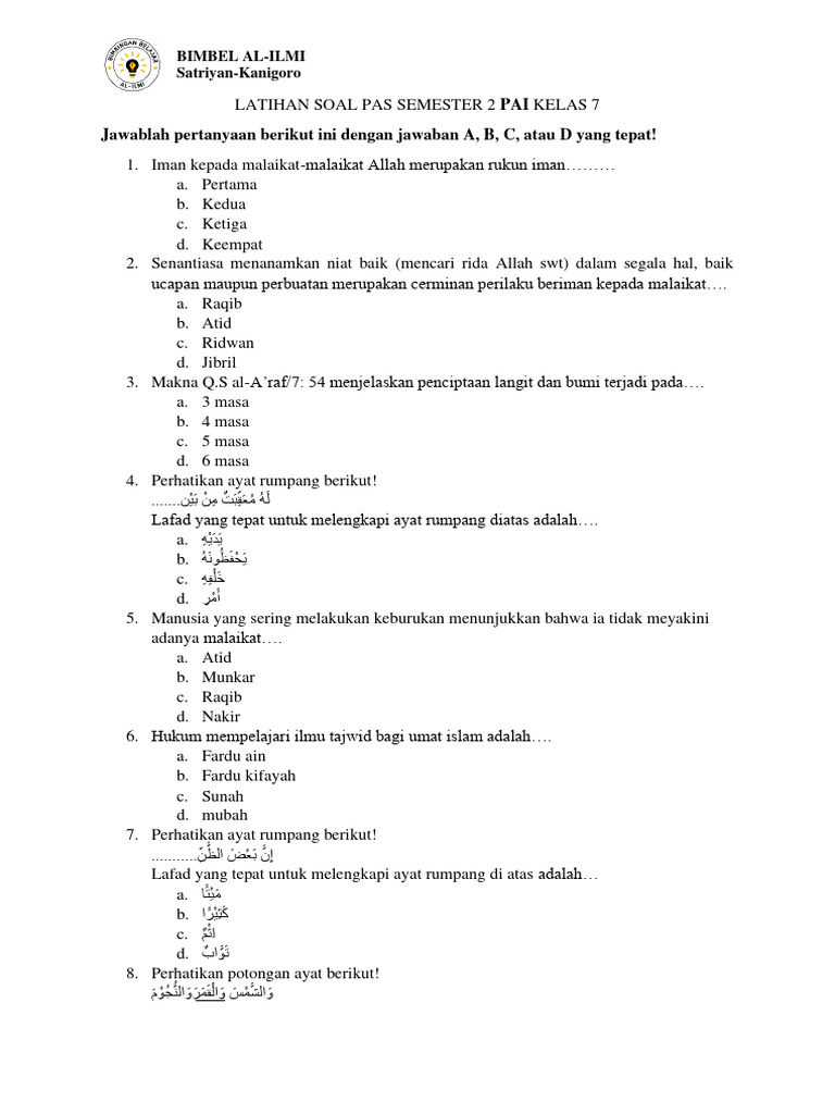 Latihan Soal Pas Semester 2 Pai Kelas 7 - 035503 | PDF | Agama & Spiritualitas