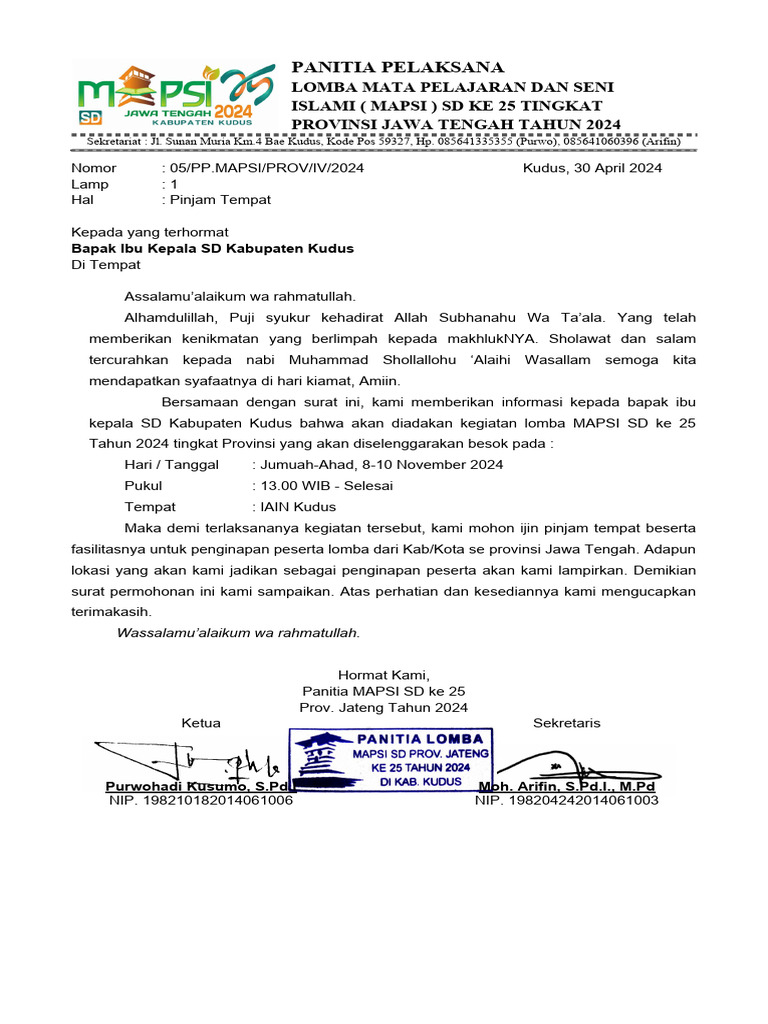 Permohonan Pinjam Tempat MAPSI | PDF