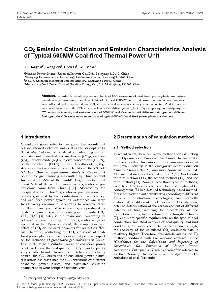 CO2 Emission Analysis of 600MW Coal Plants | PDF | Coal | Fossil Fuel ...