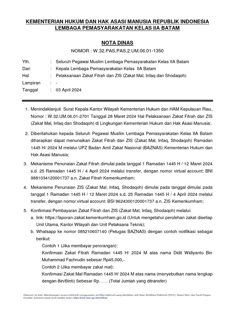 Nodin Pelaksanaan Zakat Fitrah Dan ZIS | PDF | Ilmu Sosial | Hukum