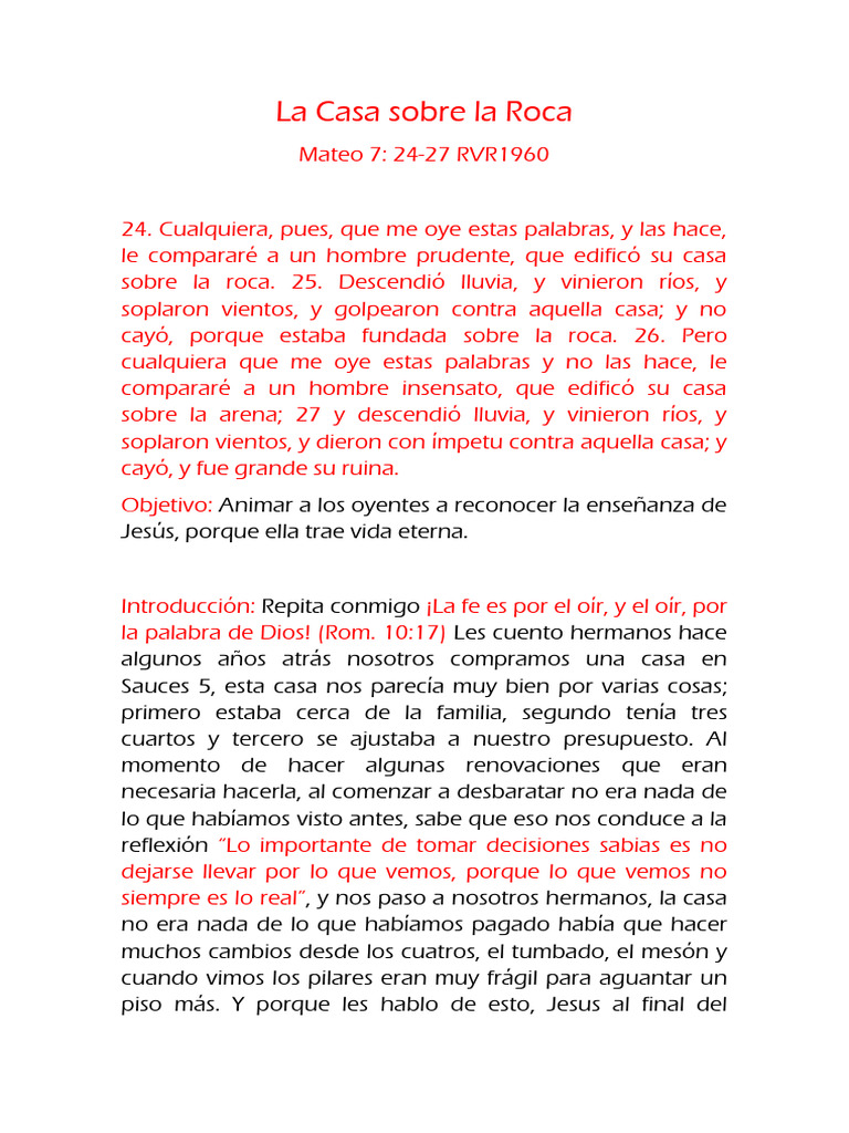 La Casa Sobre La Roca Pdf Cristo Título Jesús