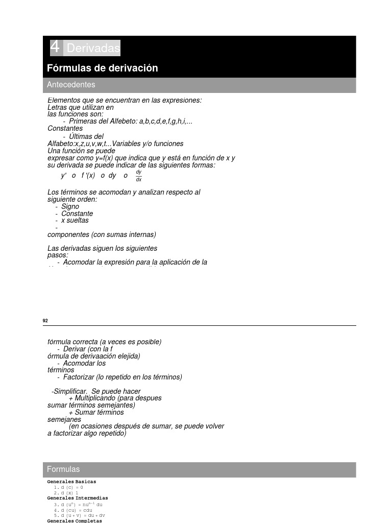 1.U4. Formulario General de Derivación | PDF | Matemáticas | Análisis matemático