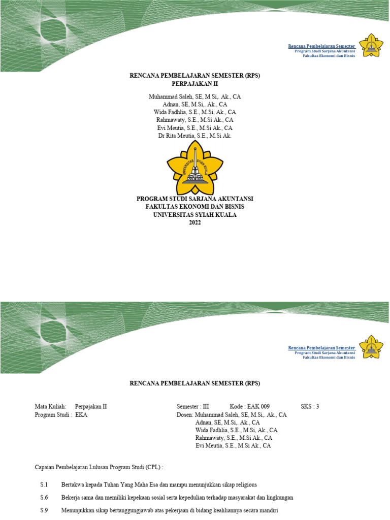 RPS Perpajakan Ii 2022 | PDF | Bisnis