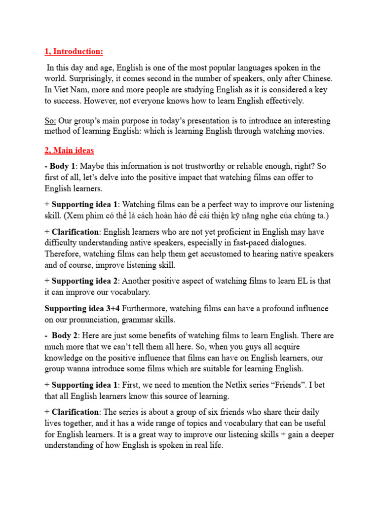 Presentation English Films | PDF | English Language | English As A ...