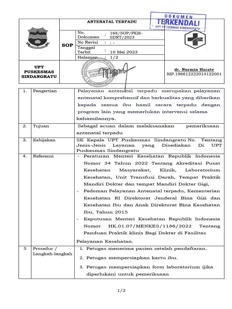 SOP ANTENATAL TERPADU (1) | PDF