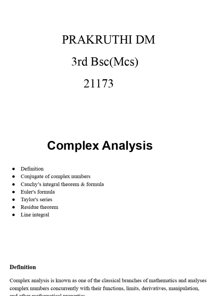 Prakruthi DM(complex analysis) | Download Free PDF | Complex Analysis | Complex Number