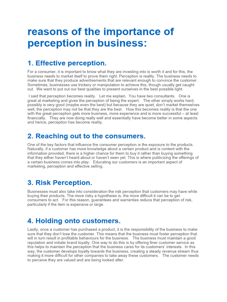 Reasons of The Importance of Perception in Business | Download Free PDF ...