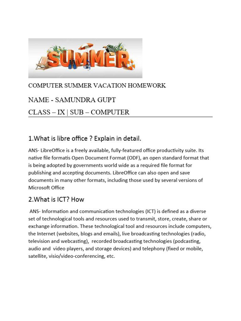 Computer Summer Vacation Homework 2023 | PDF | Business | Computers