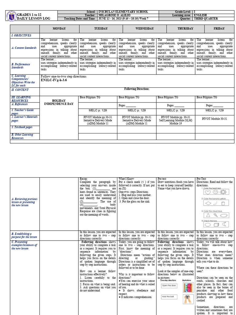 DLL ENGLISH-1 Q4 Week-7 | PDF | Learning | Cognition