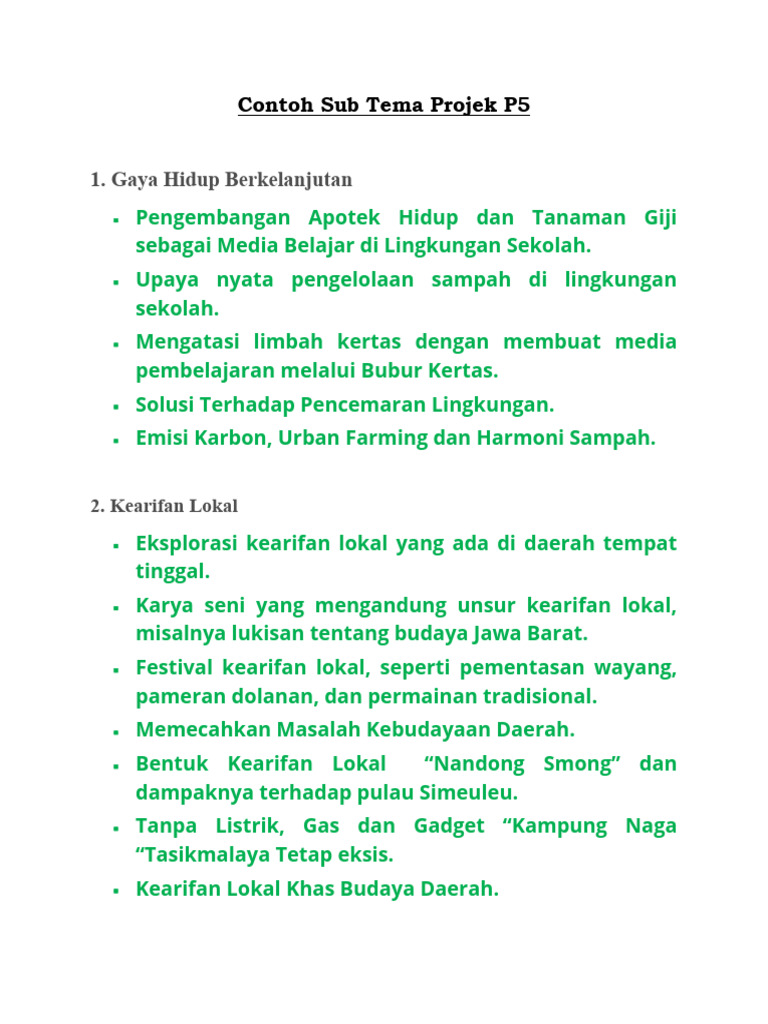 Contoh Sub Tema Projek P5 | PDF
