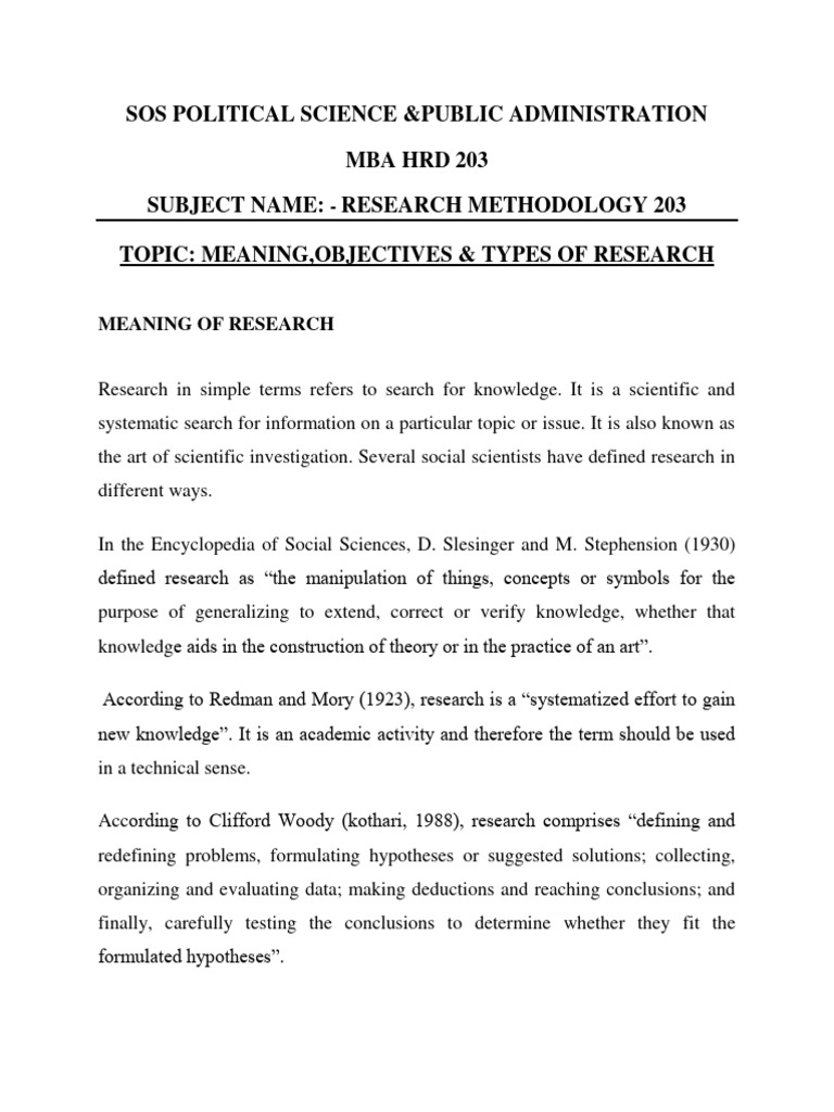 Research Methodology: Types & Objectives | PDF | Methodology ...