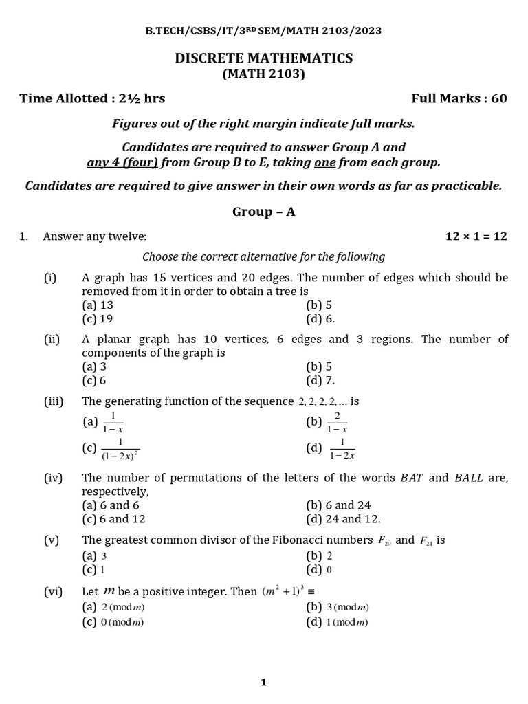 DISCRETE MATHEMATICS_MATH 2103_2023 | PDF | Theoretical Computer Science | Mathematical Relations