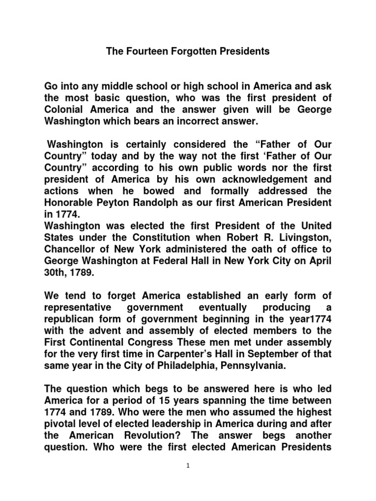 The Fourteen Forgotten Presidents Script Only by Bill Stone | PDF ...