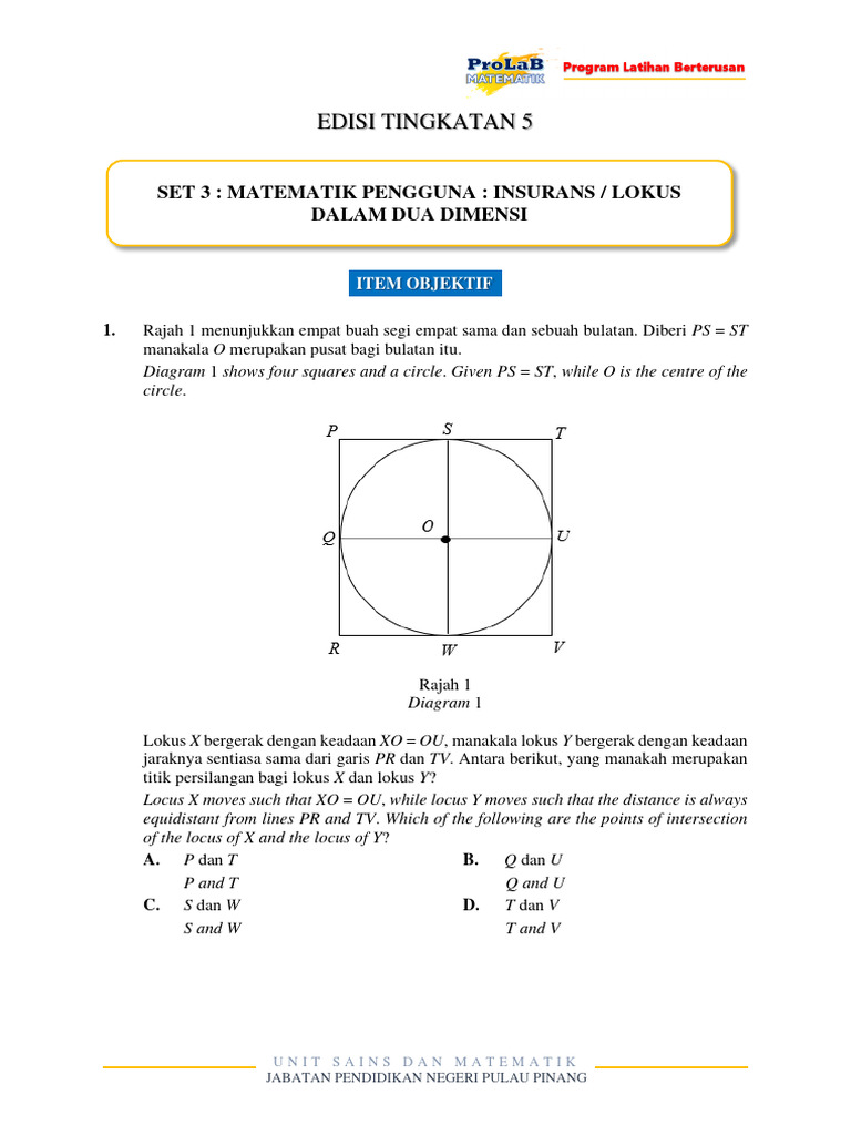 Set 3 Tingkatan 5 SPM Math Prolab | PDF