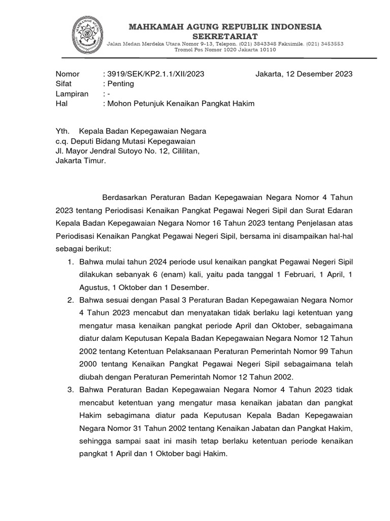 SURAT Ke BKN Tentang KP 6 Periode Hakim - Sign | PDF | Ilmu Sosial | Hukum