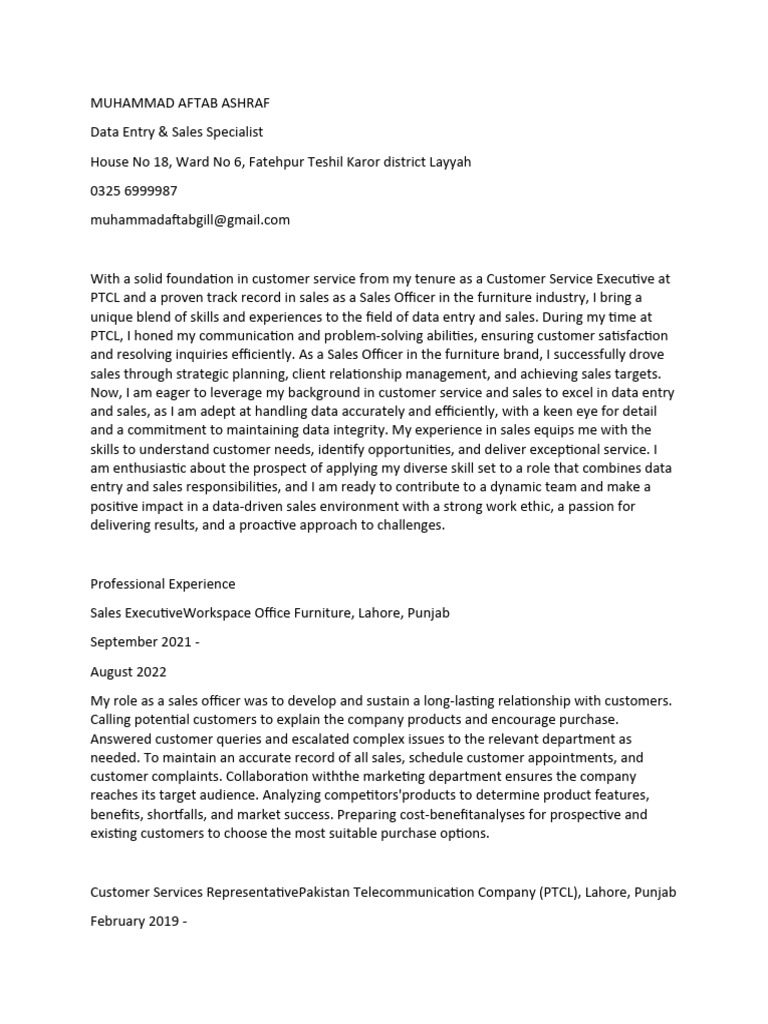 Muhammad Aftab Ashrafcv Data | PDF | Databases | Sales