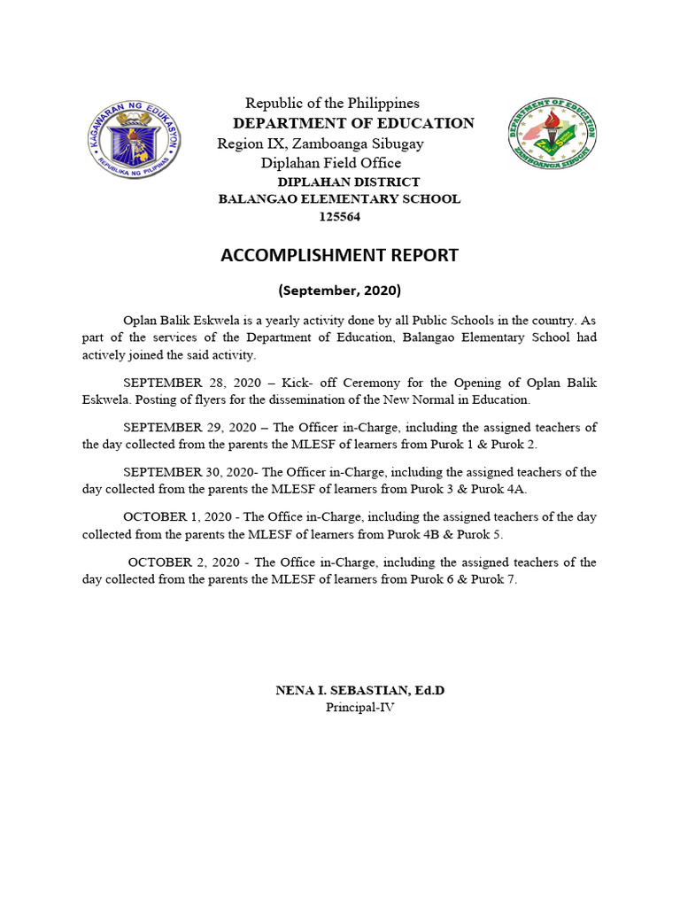 Accomplishment | PDF | Philippines | Learning Methods