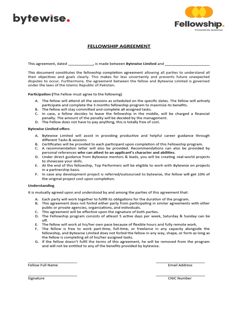 Bytewise Limited Fellowship Completion Agreement | PDF | Business