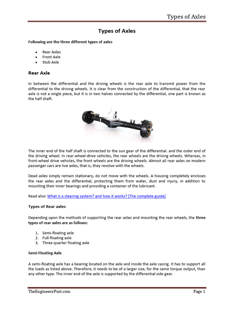 Types of Axles | PDF | Axle | Manufactured Goods