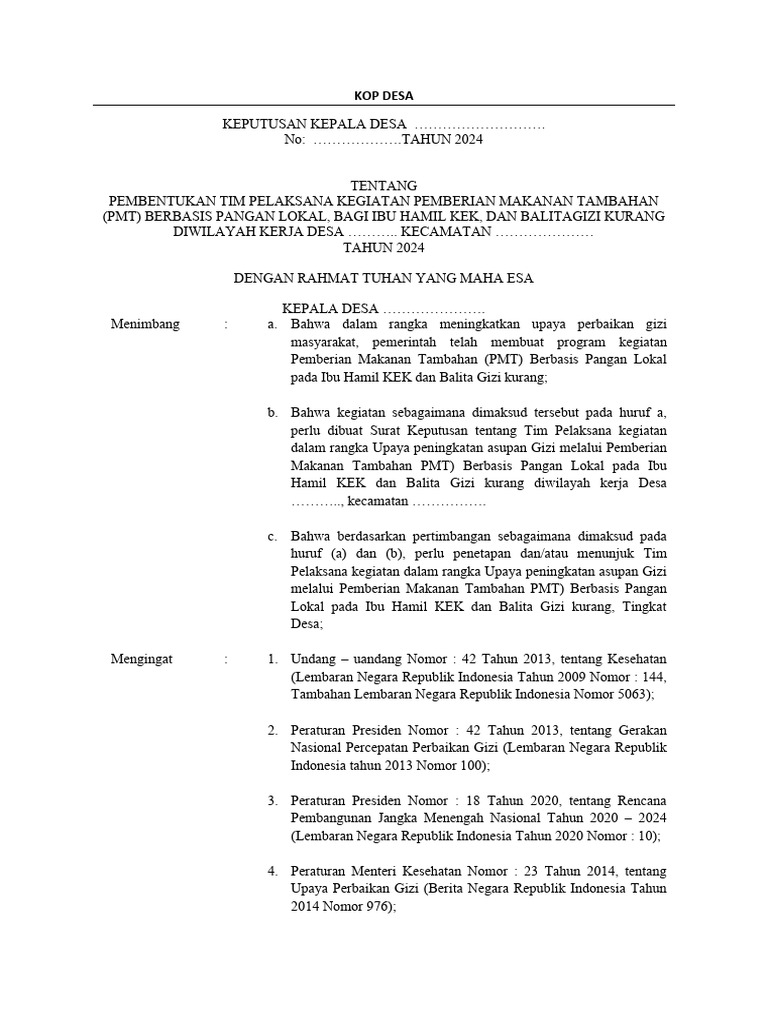 Draft SK Desa PMT Lokal 2024 | PDF | Ilmu Sosial | Sains & Matematika