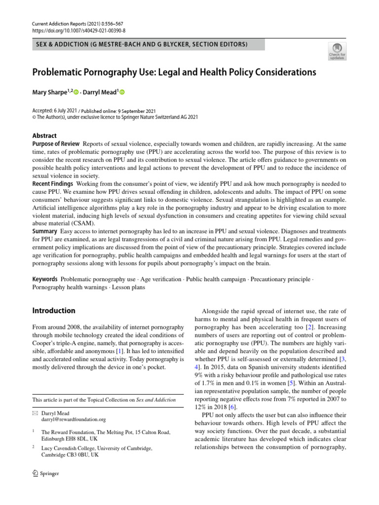 Problematic Pornography Use: Legal and Health Policy Considerations | PDF | Violence | Attention ...